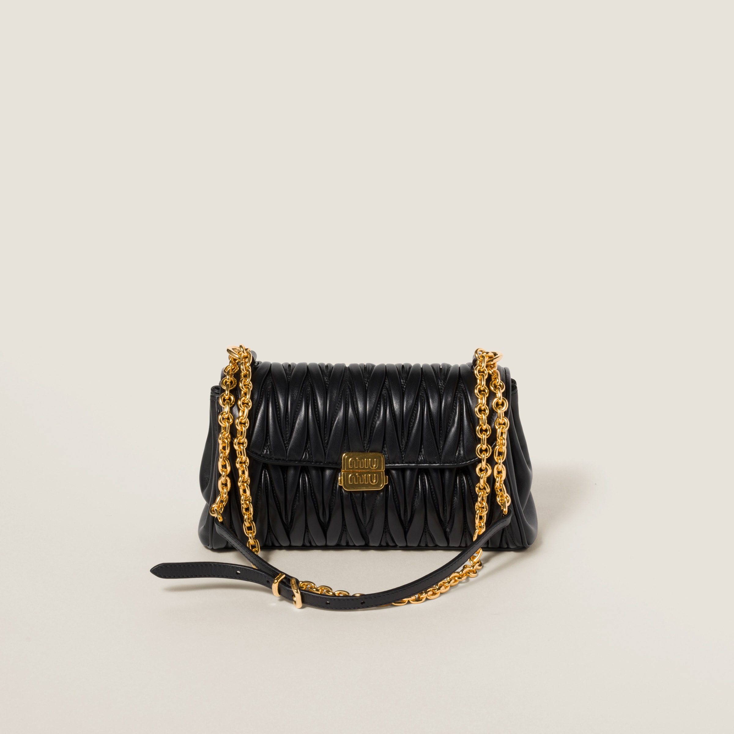 Miu Miu Matelassé Nappa Leather Shoulder Bag - Black | Editorialist