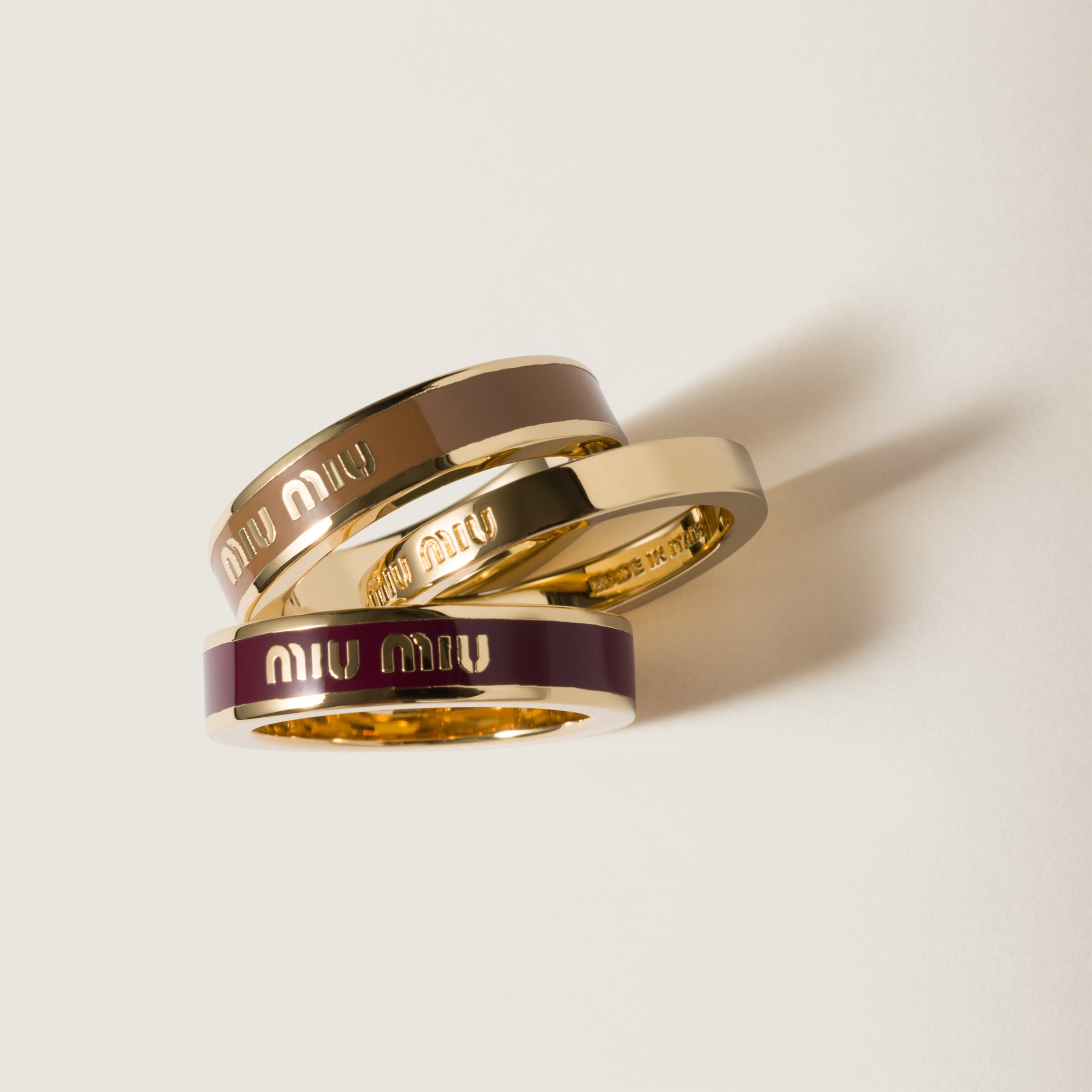 Miu Miu Enameled Metal Rings - Caramel/Gold/Amaranth | Editorialist