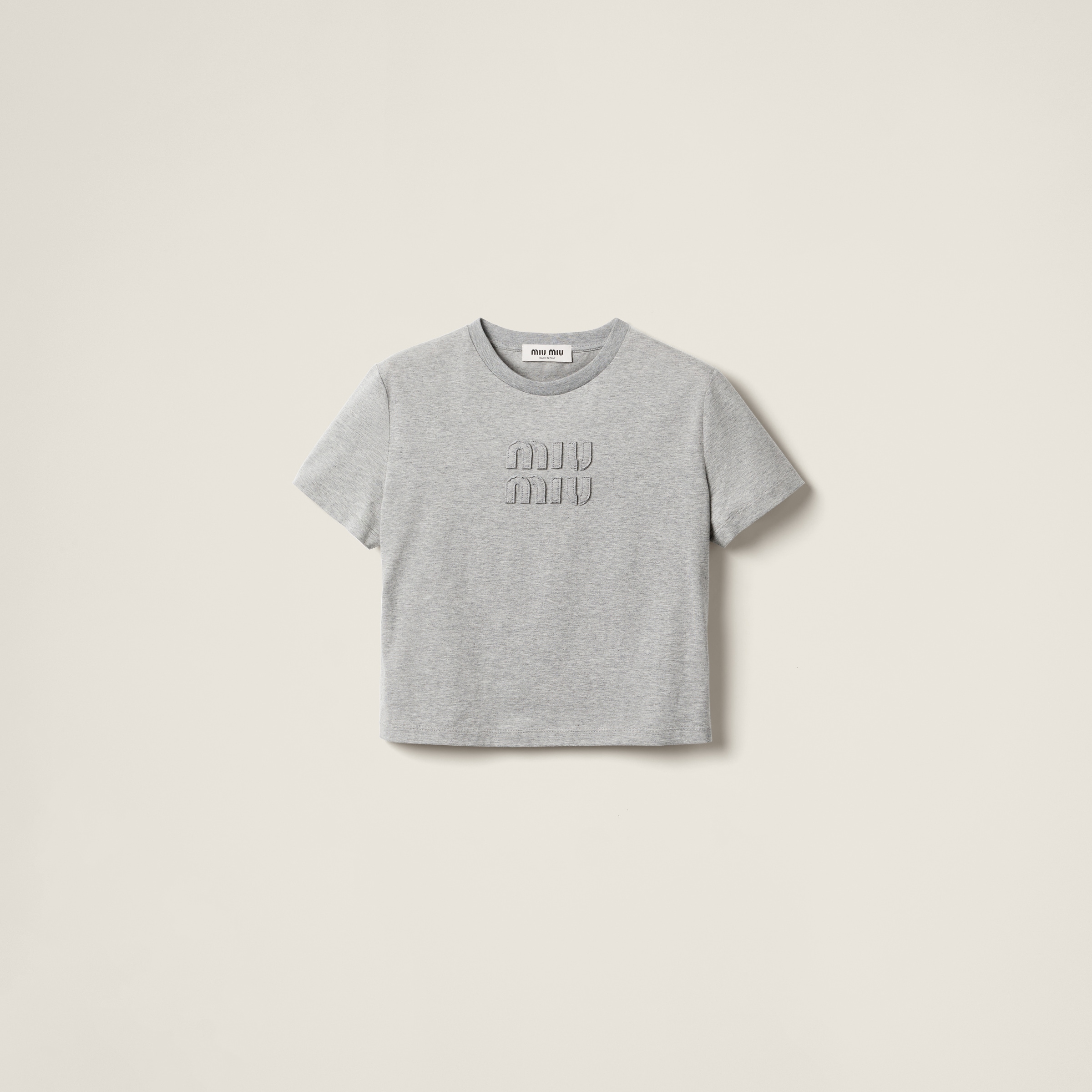 MIU MIU グレー Tシャツ Sサイズ Miu Miu Cotton Jersey T-Shirt - Grey | Editorialist