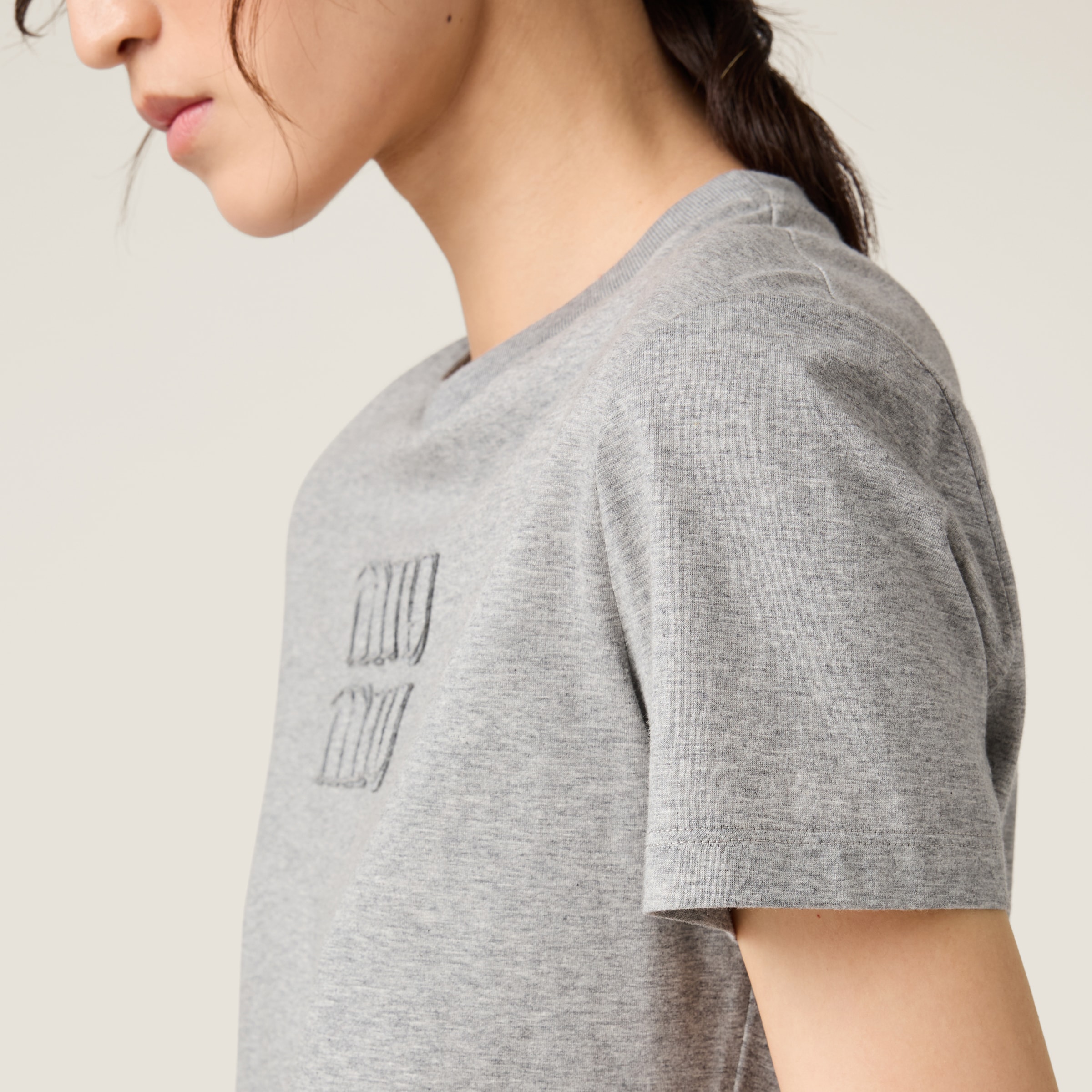 Miu Miu Cotton Jersey T-Shirt - Grey | Editorialist