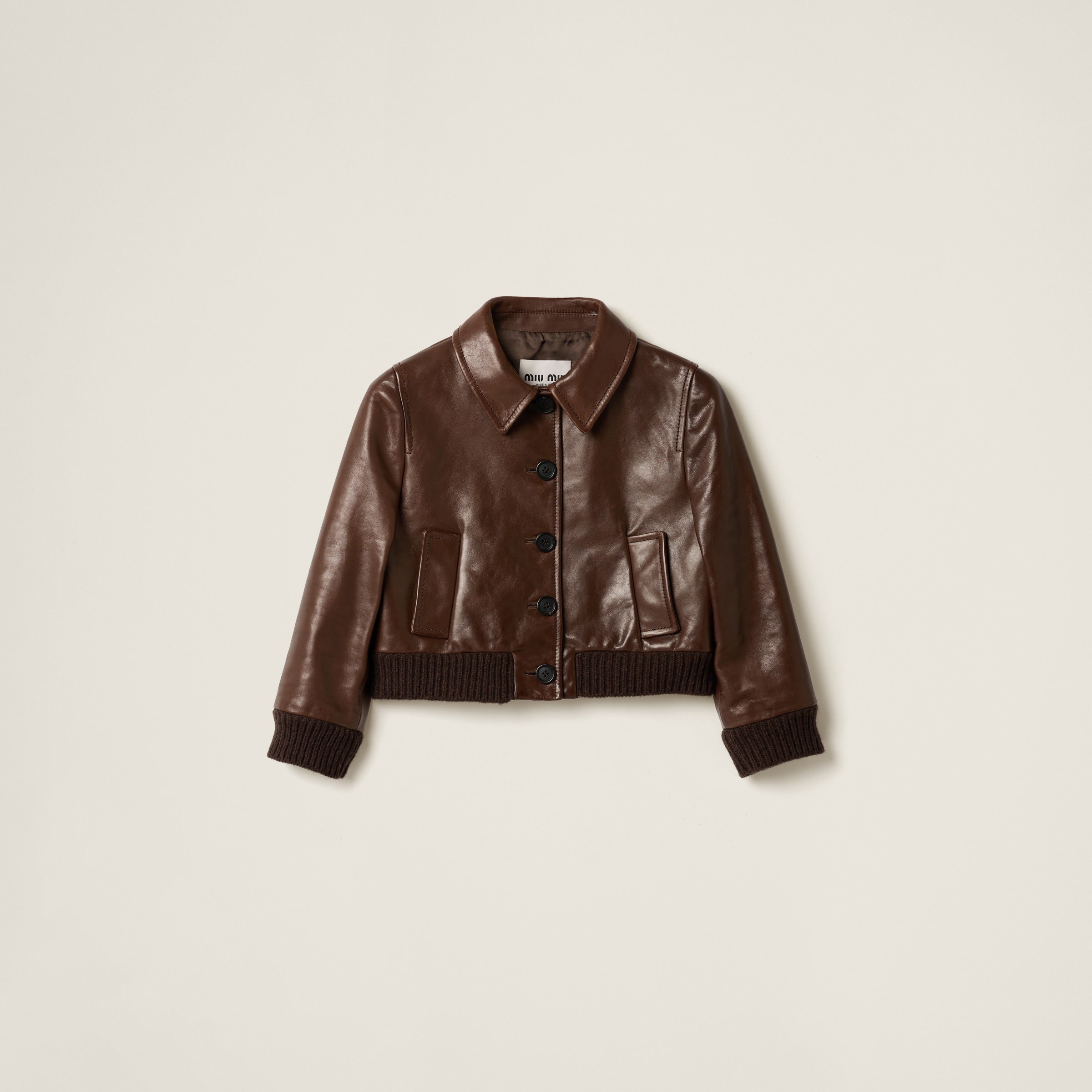 Miu Miu Cropped Leather Jacket - Sienna | Editorialist