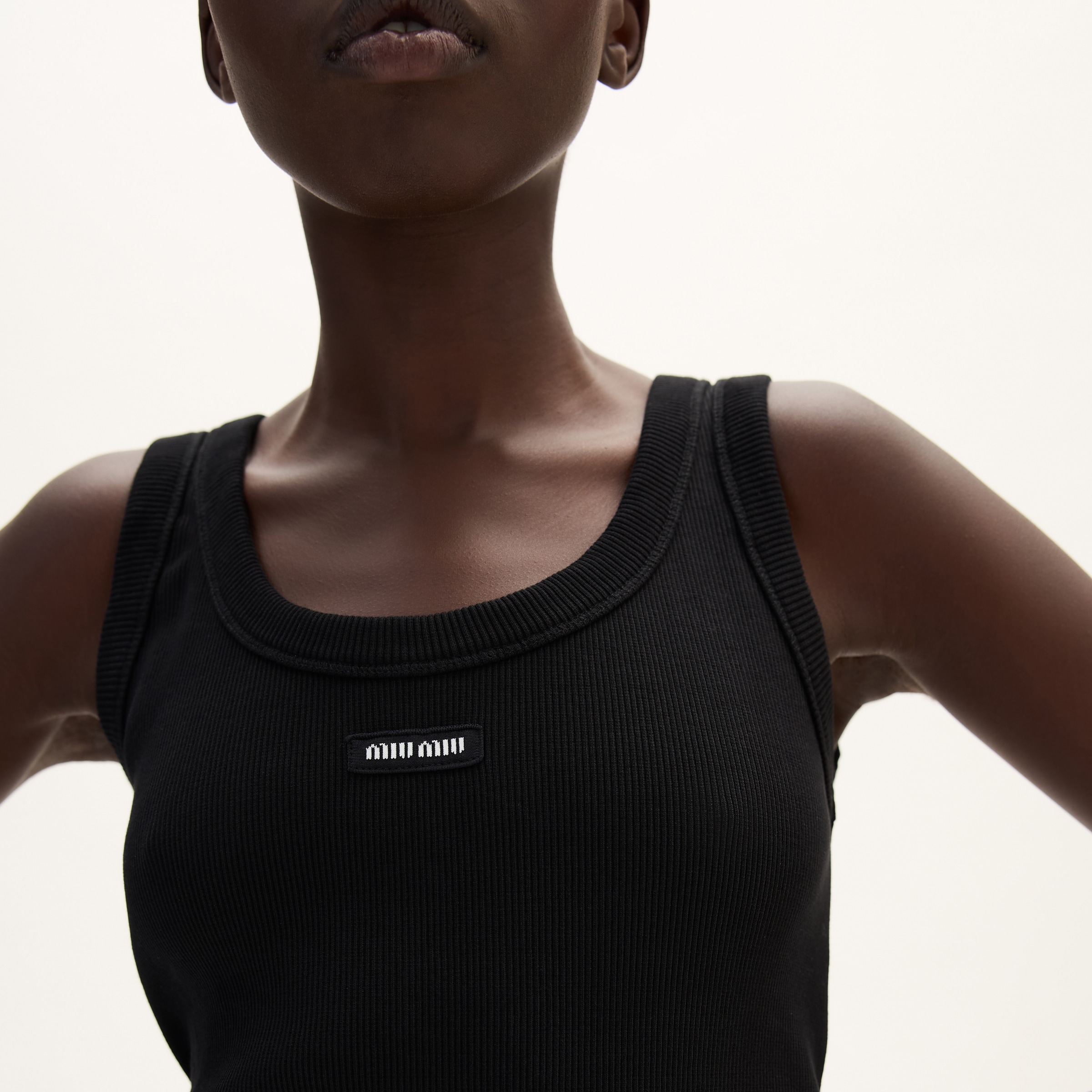Miu Miu Ribbed Knit Tank Top - Black | Editorialist