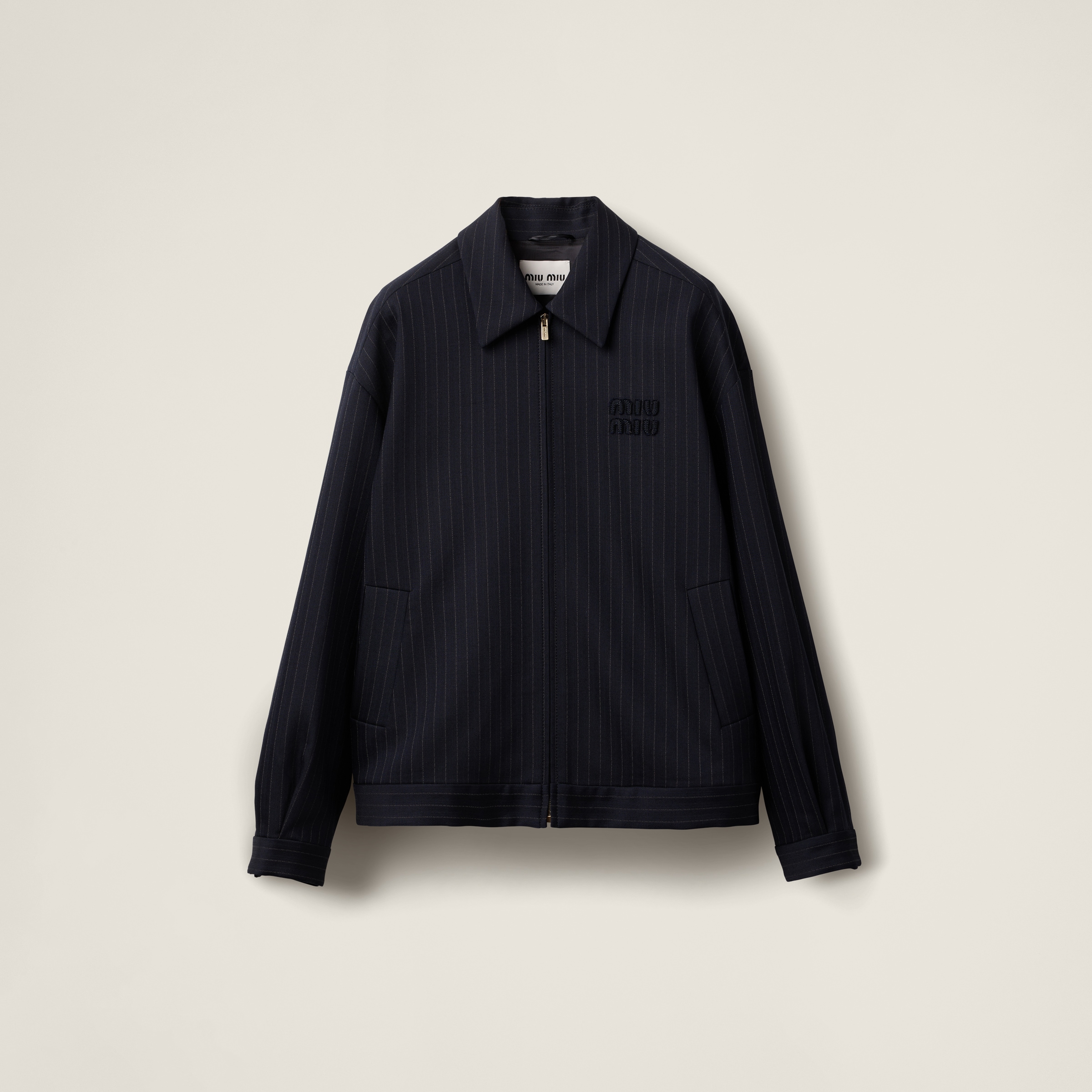 Miu Miu Pinstripe Blouson Jacket - Navy | Editorialist