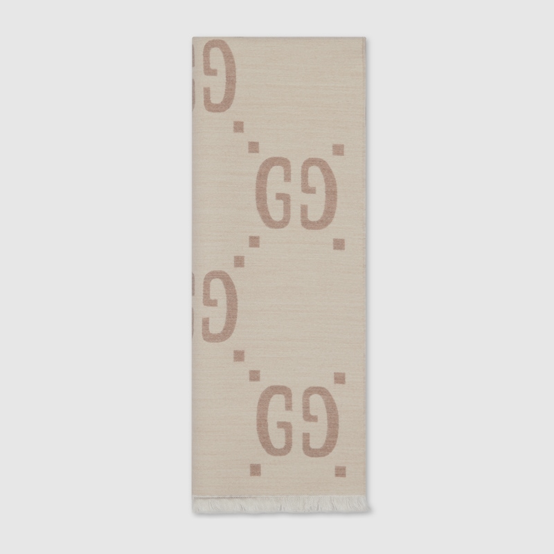 GUCCI gg jacquard wool silk scarf, white