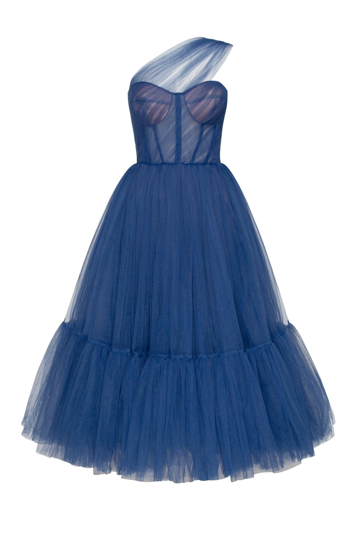 Milla One-Shoulder A-Line Tulle Midi Dress - Blue - 35% Off | Editorialist Milla One-Shoulder A-Line Tulle Midi Dress - Blue - 35% Off | Editorialist