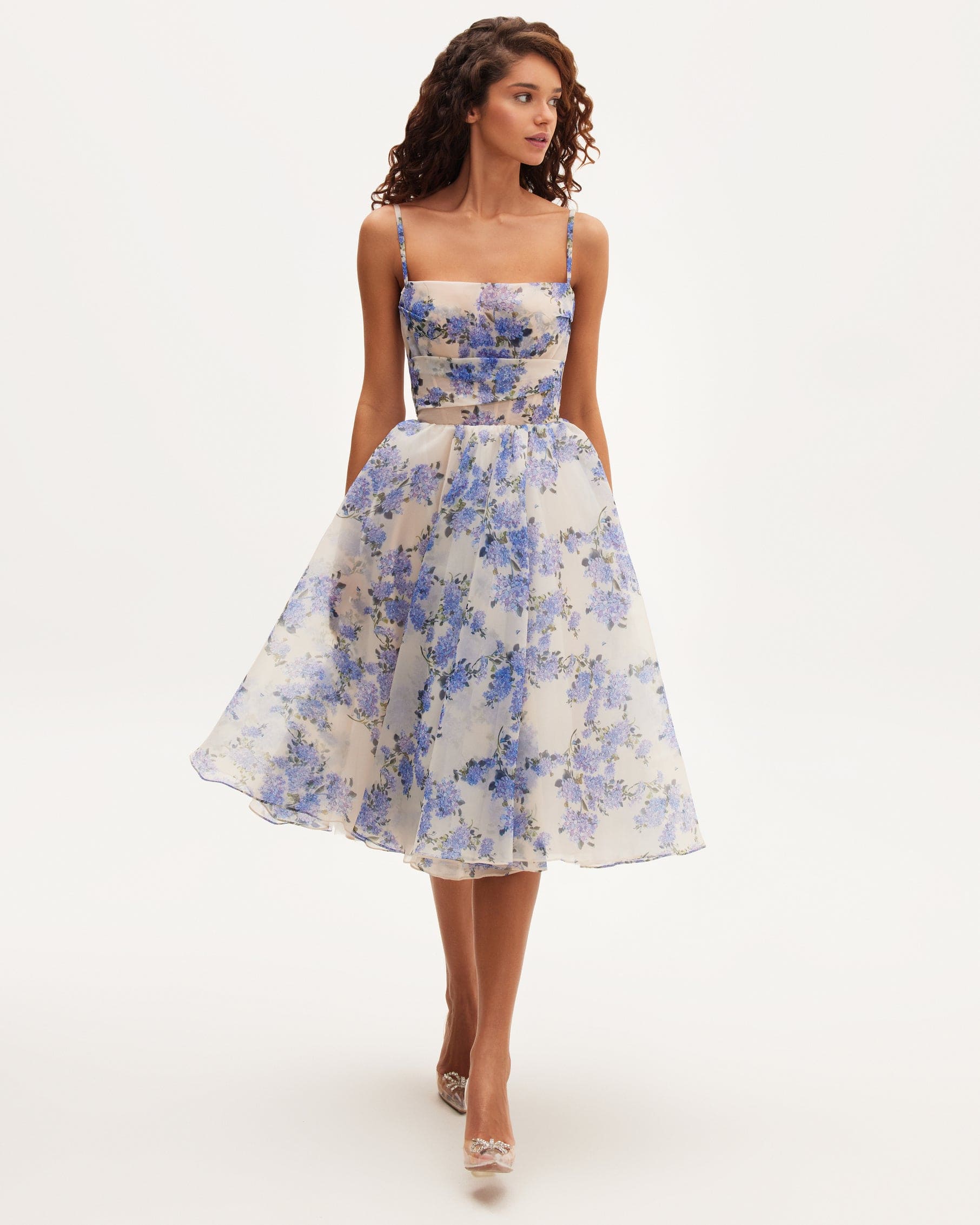 Milla Floral Print Spaghetti Strap Midi Dress In Hydrangea - 20% Off |  Editorialist