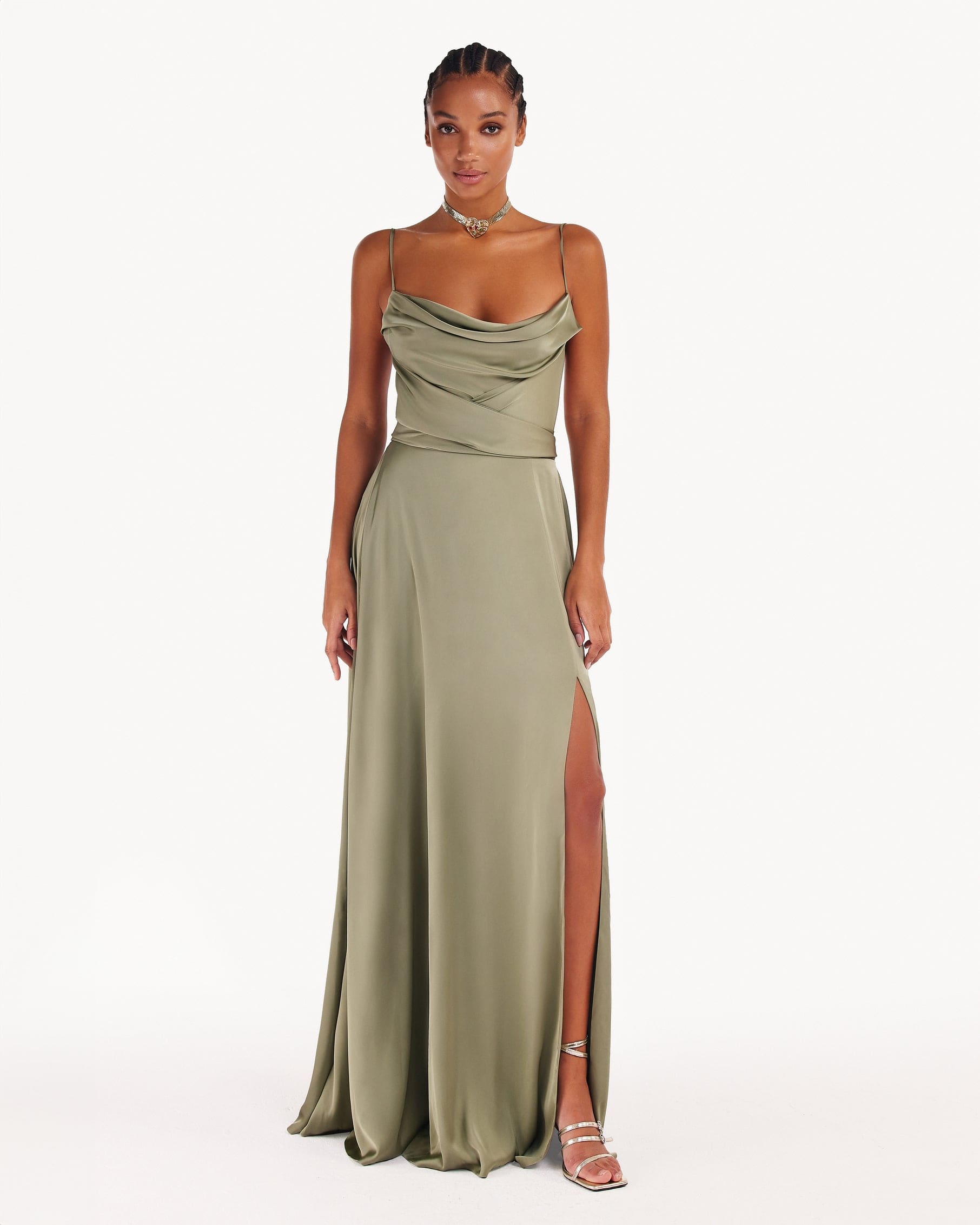 silk dress evening ESSY SILK GOWN | Women's Plunging Halterneck Floor Length Charmeuse main image 1