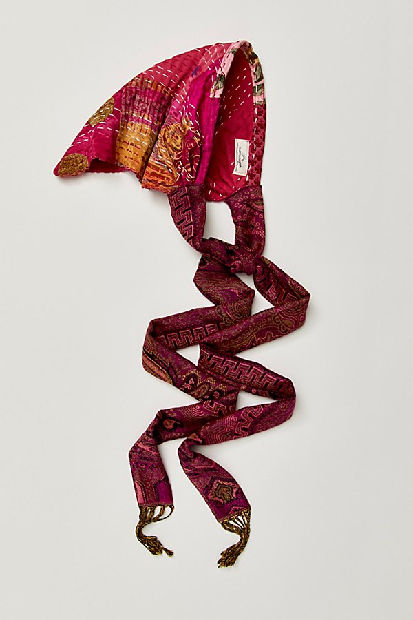 Curried Myrrh One Of A Kind Kantha Hair Scarf - Pink  display picture 3