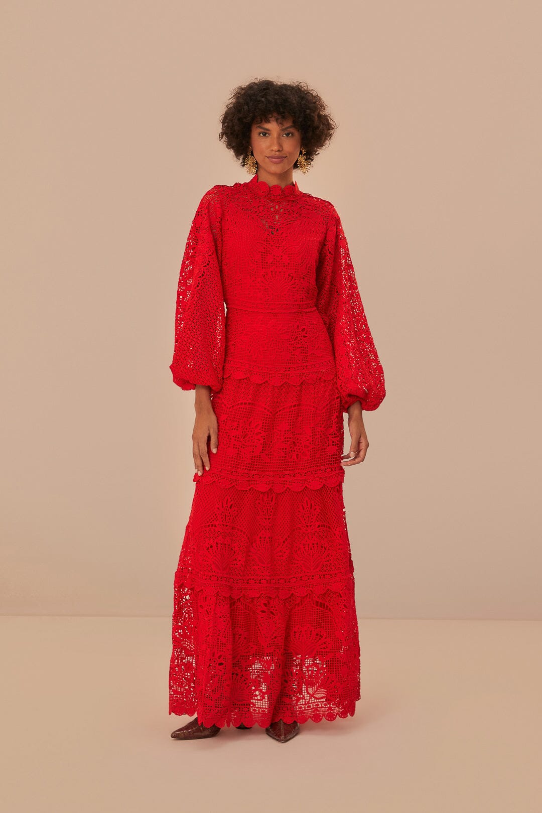 knee length dresses for ladies Black Morada Boa Guipure Maxi Dress – FARM Rio main image 1