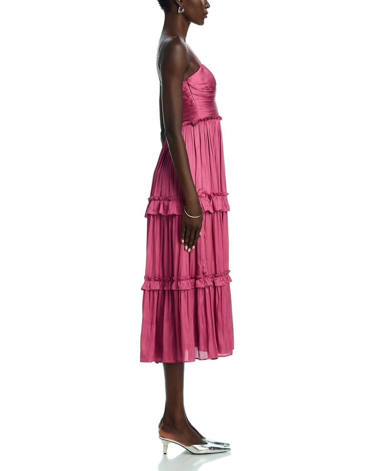 Aqua Ruched Ruffled Midi Dress In Black - 70% Off | Editorialist