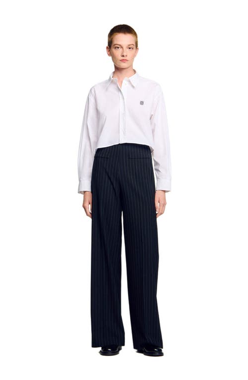 SANDRO Pinstripe Wide-Leg Trousers