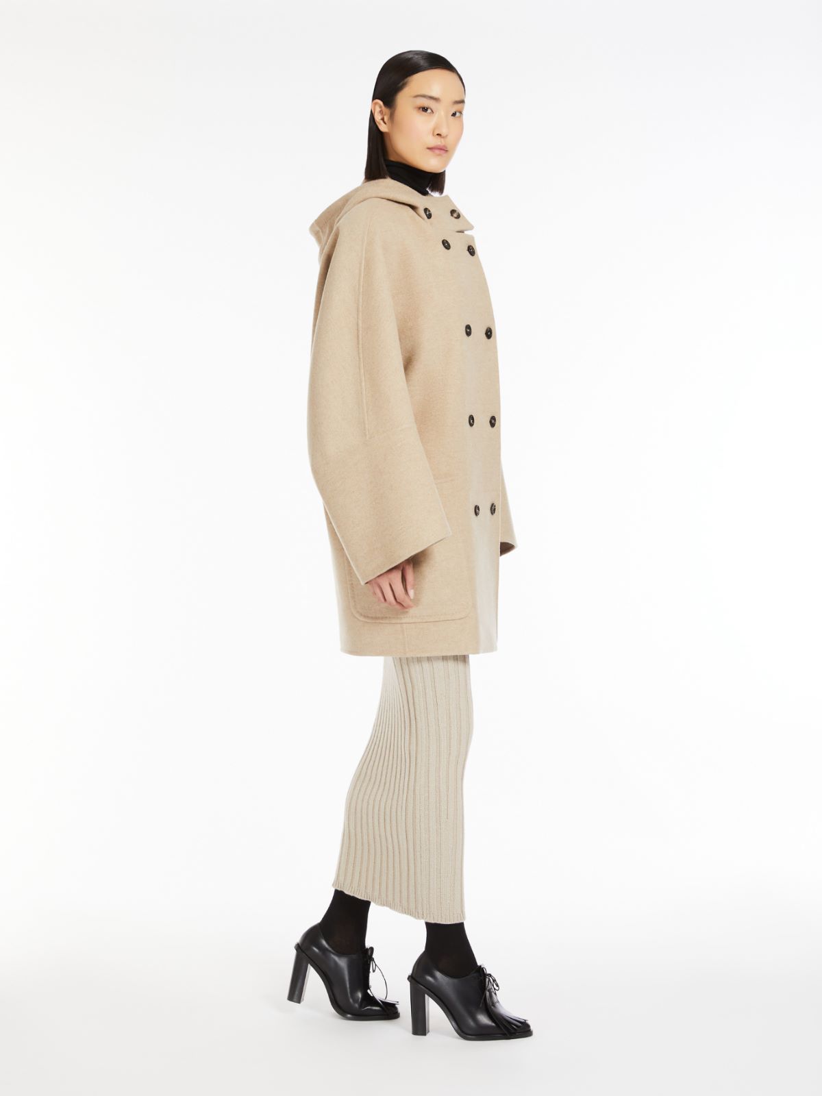 Max Mara Double-Breasted Parka In Wool And Cashmere - Beige