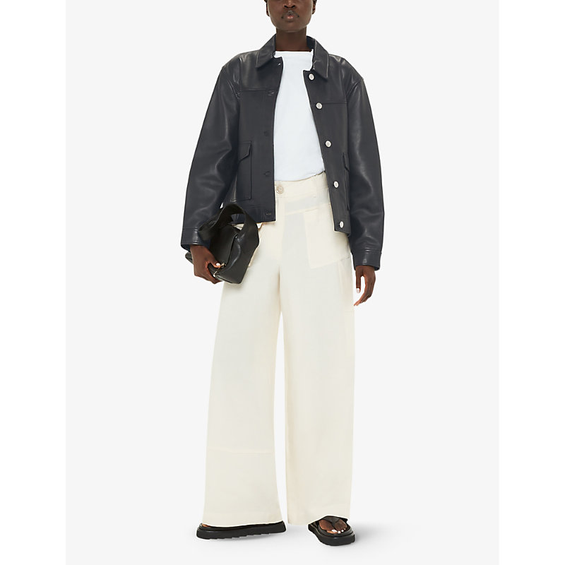 WHISTLES Natia Patch-Pocket Leather Overshirt