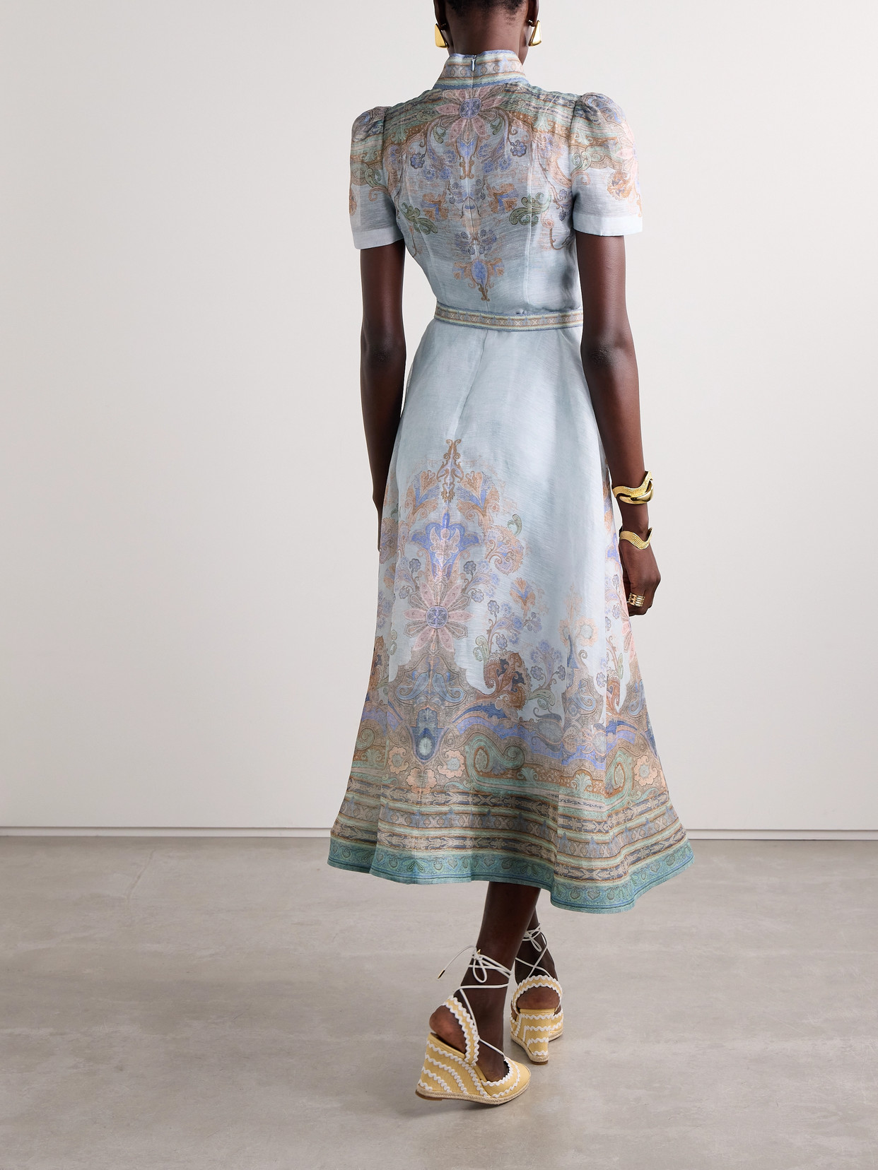 Zimmermann Eden Belted Printed Linen And Silk-Blend Midi Dress In Blue -  50% Off | Editorialist