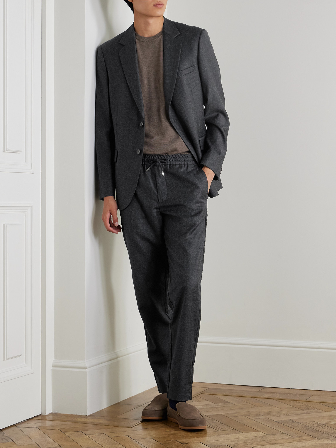 MR P. James Slim-Fit Wool-Flannel Drawstring Suit Trousers 30