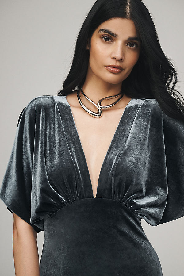 bhldn amelia deep v stretch velvet maxi dress BHLDN Amelia Deep-V Stretch Velvet Maxi Dress