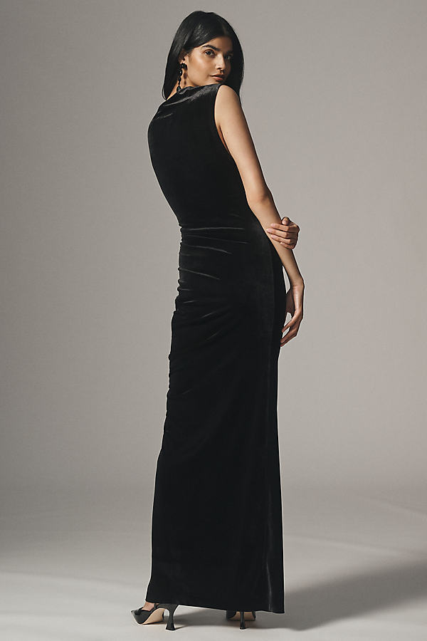 Bhldn Lace Stretch Velvet Maxi Dress In Black - 30% Off | Editorialist