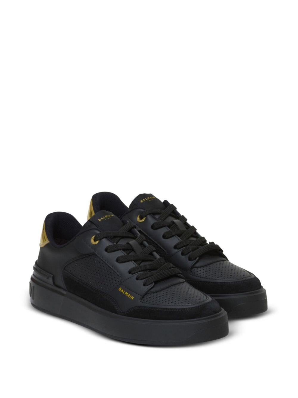 Balmain B-Court Flip Lace Up Sneakers In Black/Silver - 44  display picture 1