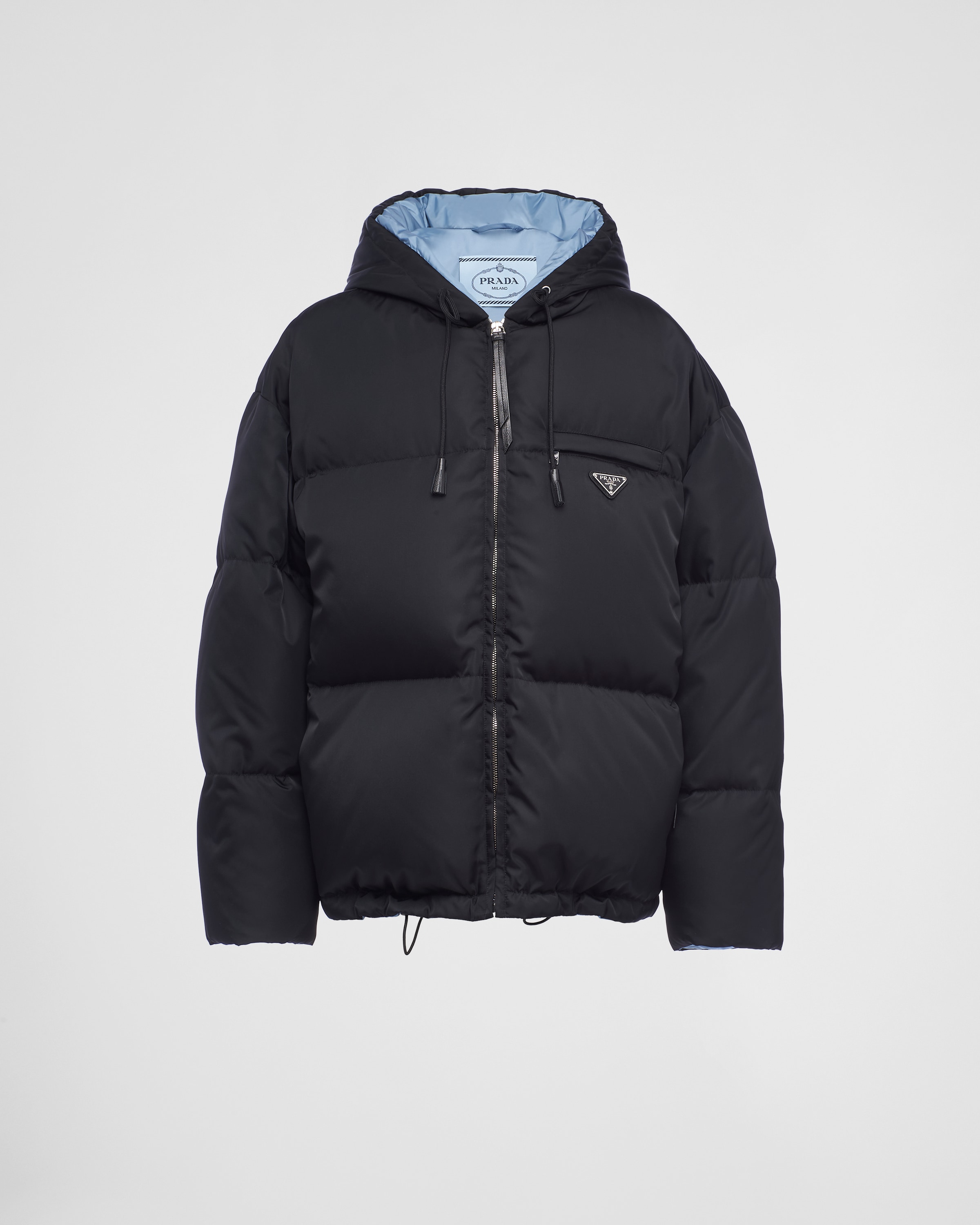 Prada Re-Nylon Gabardine Hooded Down Jacket - Black | Editorialist
