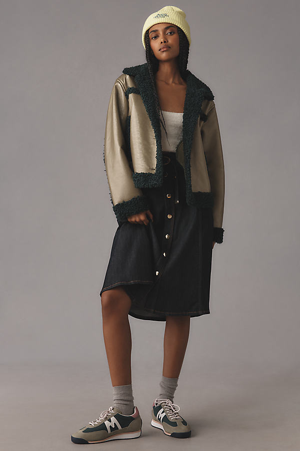 Scotch & Soda Faux-Shearlg Vyl Aviator Jacket In Mint - 69% Off