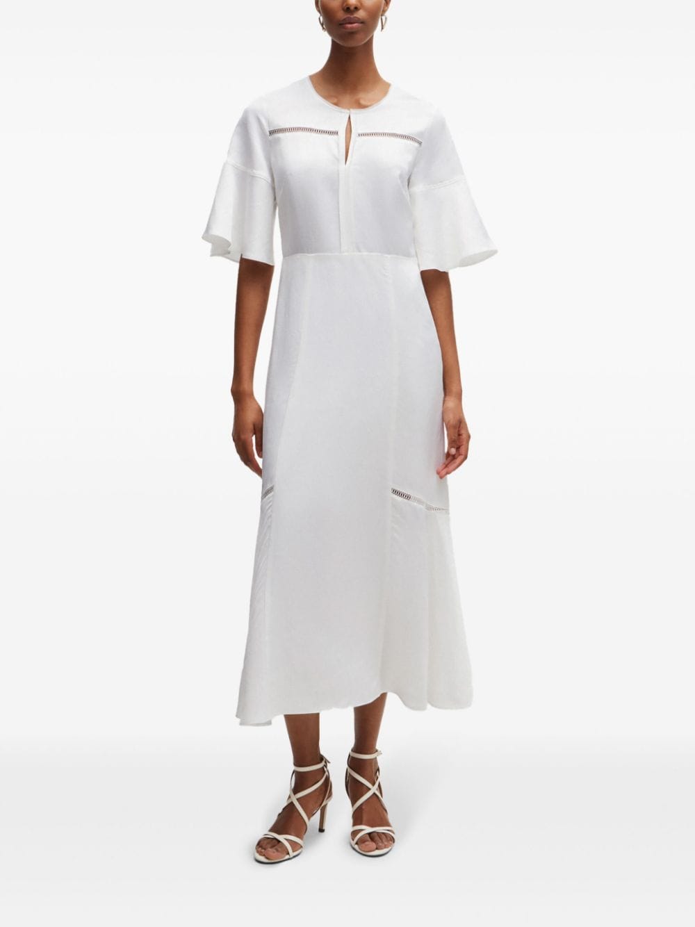 BOSS BOSS Perforated-Detailing Flared Midi Dress