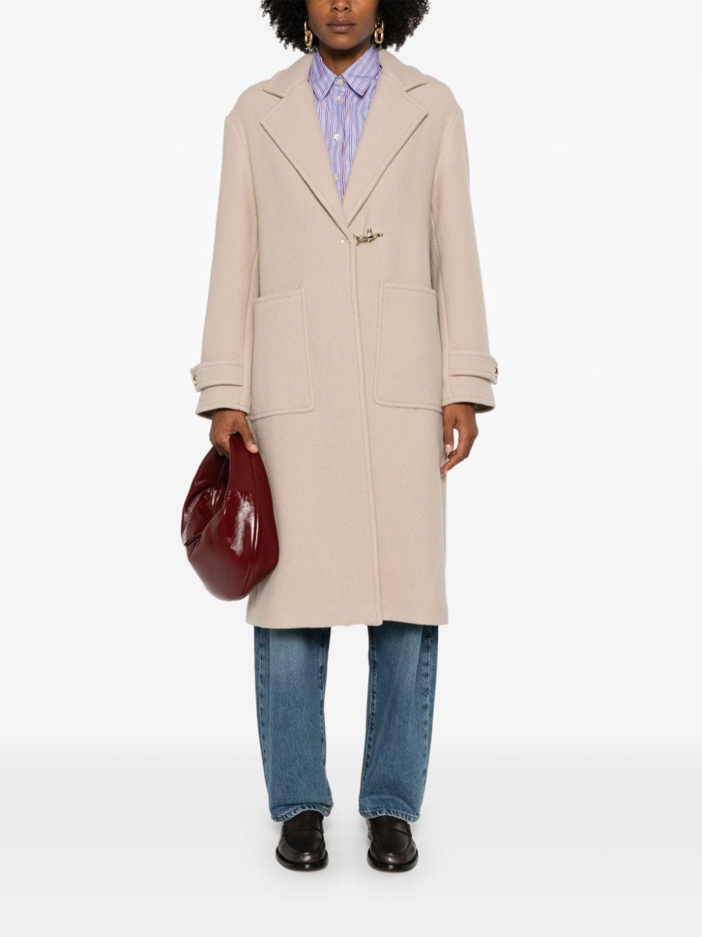 FAY Single-Breasted Felted Wool Blend Coat
