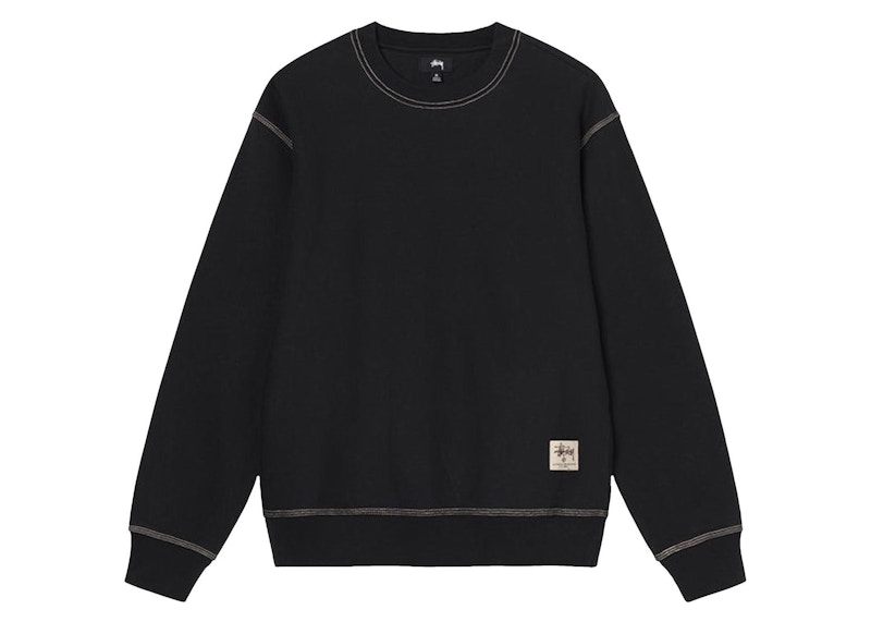 StüSsy Contrast Stitch Label Hood - Black | Editorialist