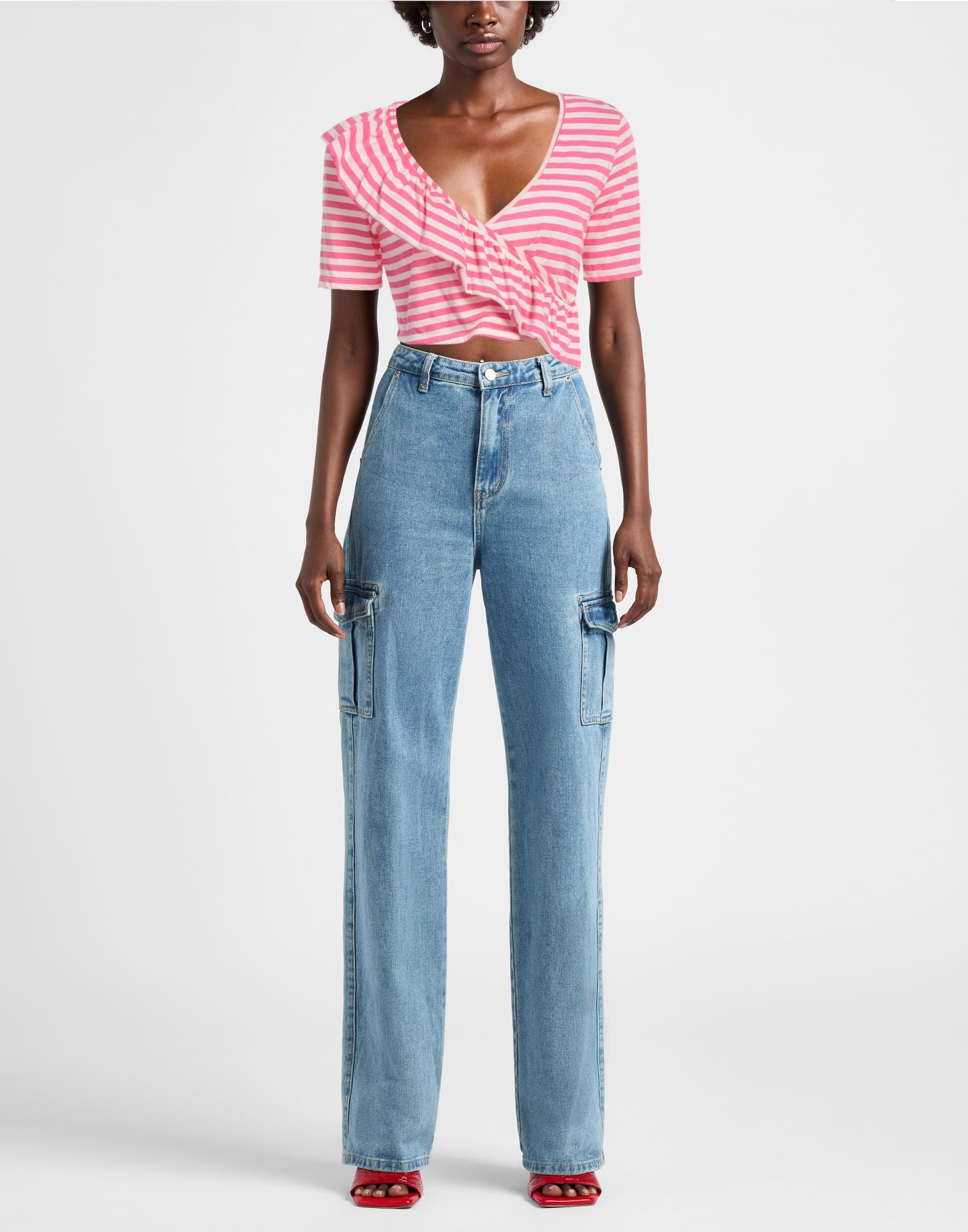 VICOLO VICOLO Striped Ruffle Tee