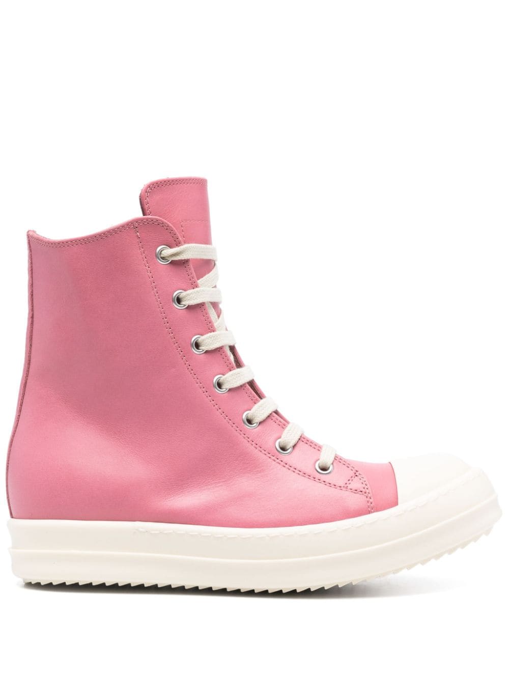 Rick Owens Leather High-Top Sneakers - Pink | Editorialist