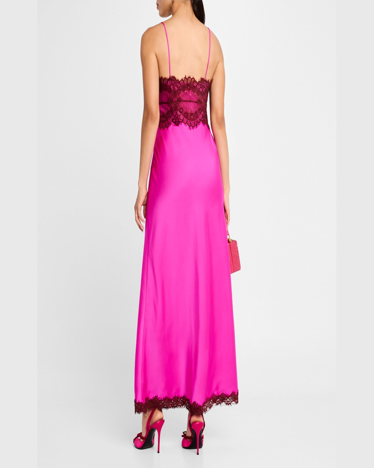 red dress with lace bodice Miss Circle Nessa Red Lace Satin Corset Maxi Dress S main image 0