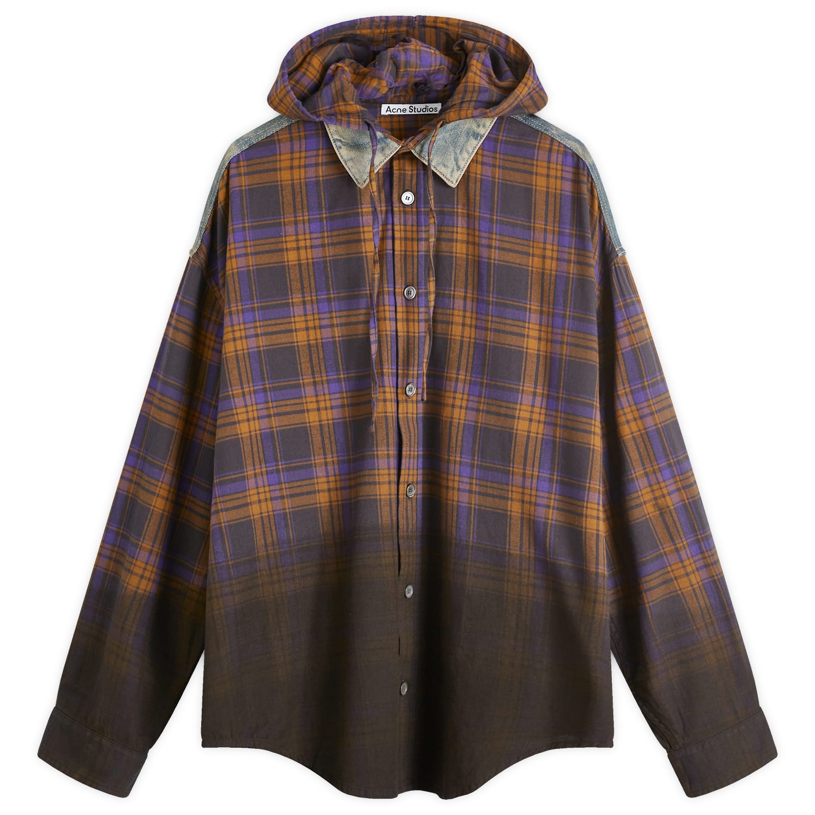 Acne Studios Saffia Washed Flannel Check Overshirt In Purple/Brown 