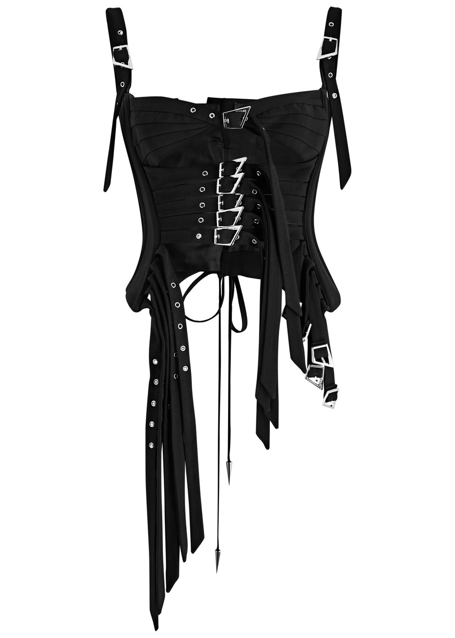 Mugler Buckle-Embellished Twill Corset Top In Black - 61% Off