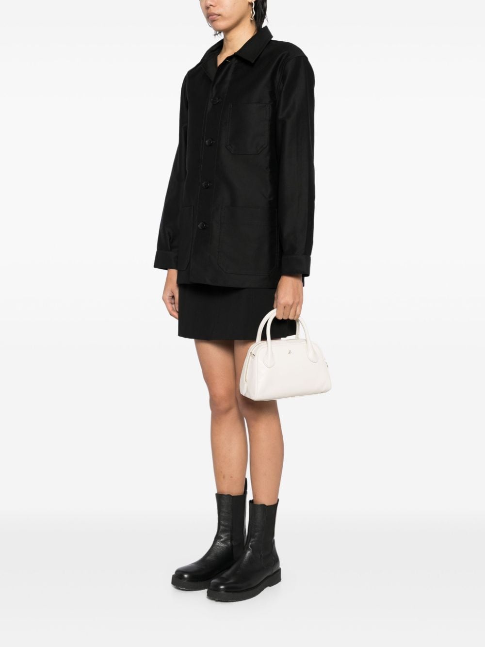 AGNES B. Leather Boston Crossbody Bag