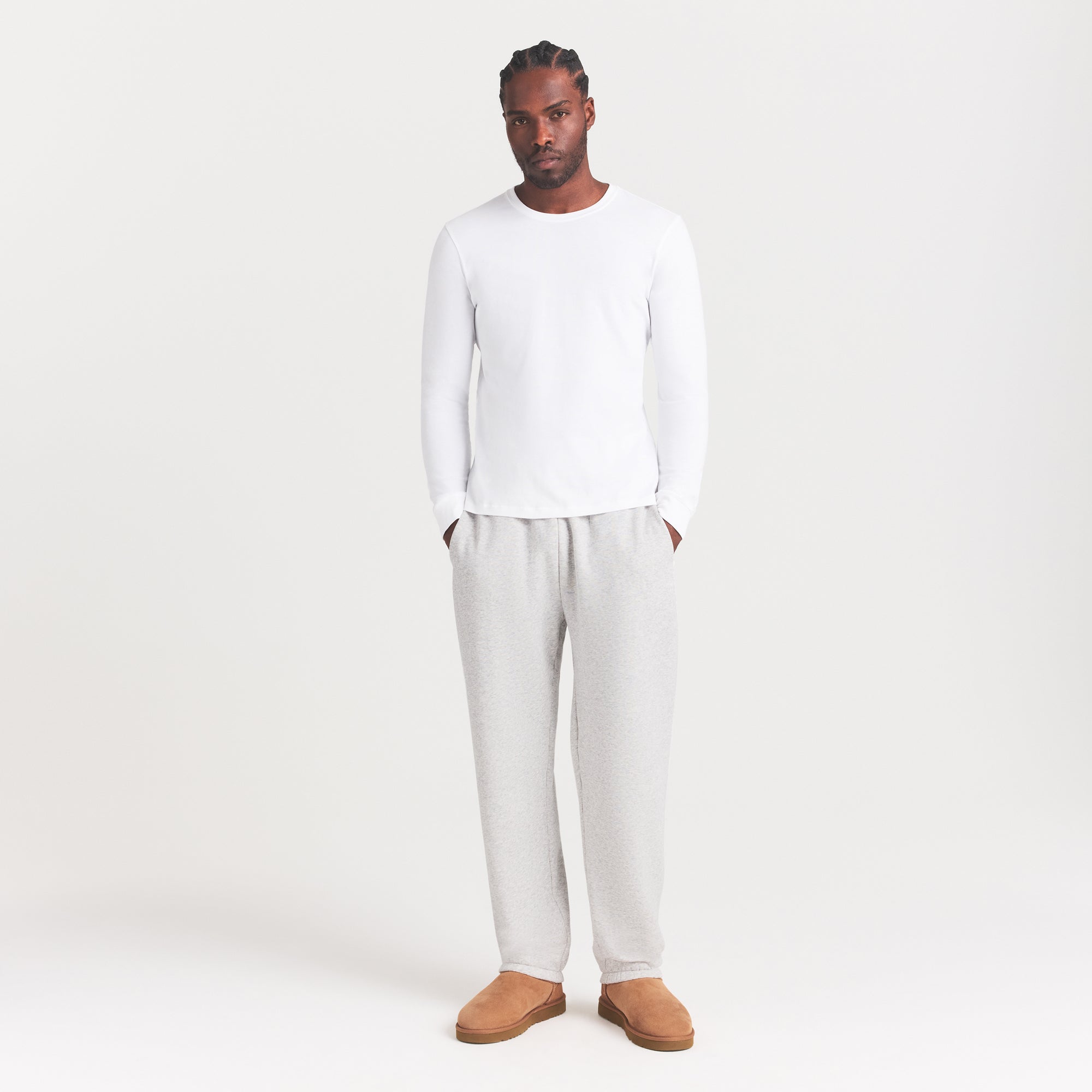 SKIMS mens classic long sleeve t shirt | white | xs | cotton