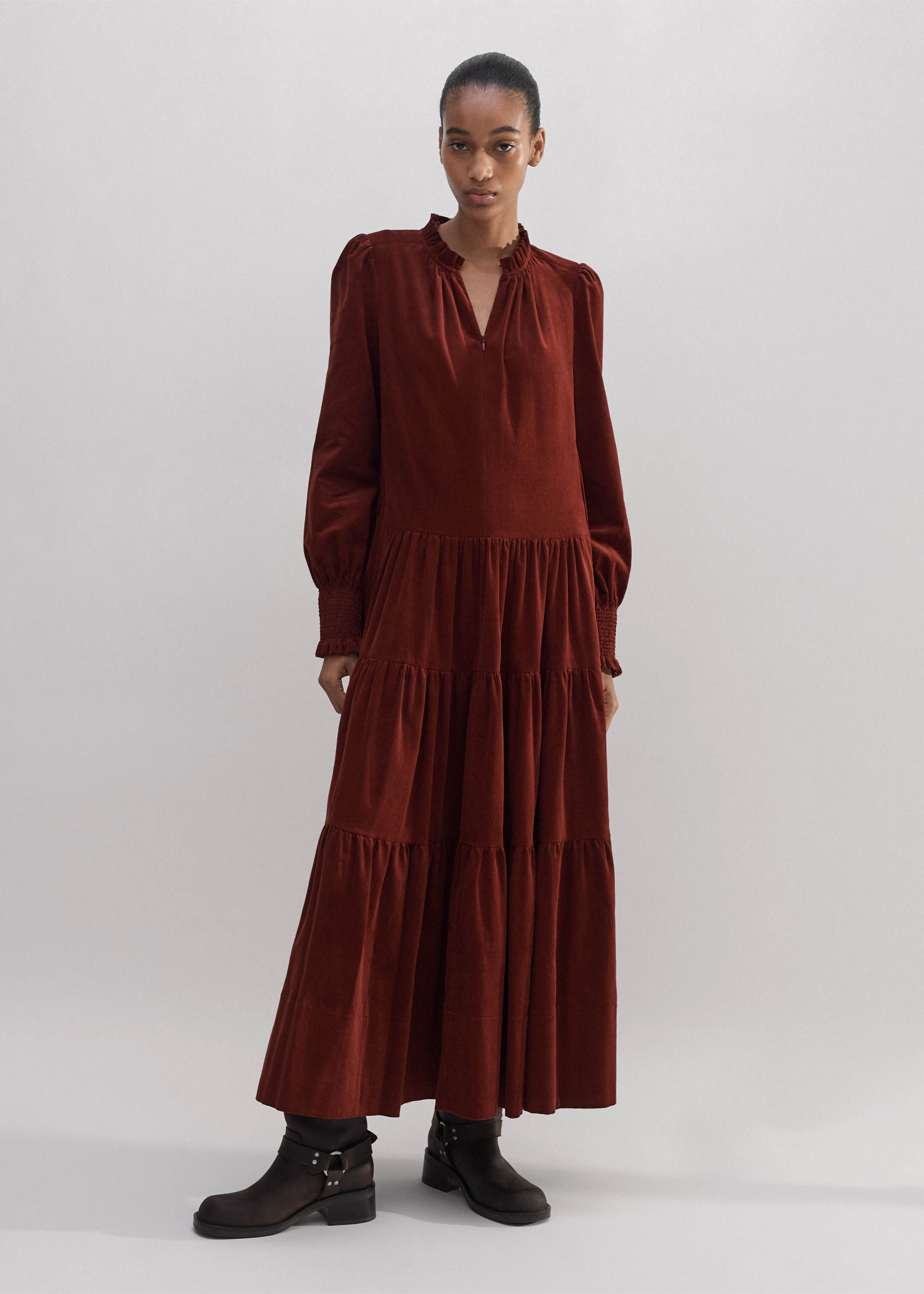 knee length dresses for ladies Cord Strap Maxi Dress || Brick Large