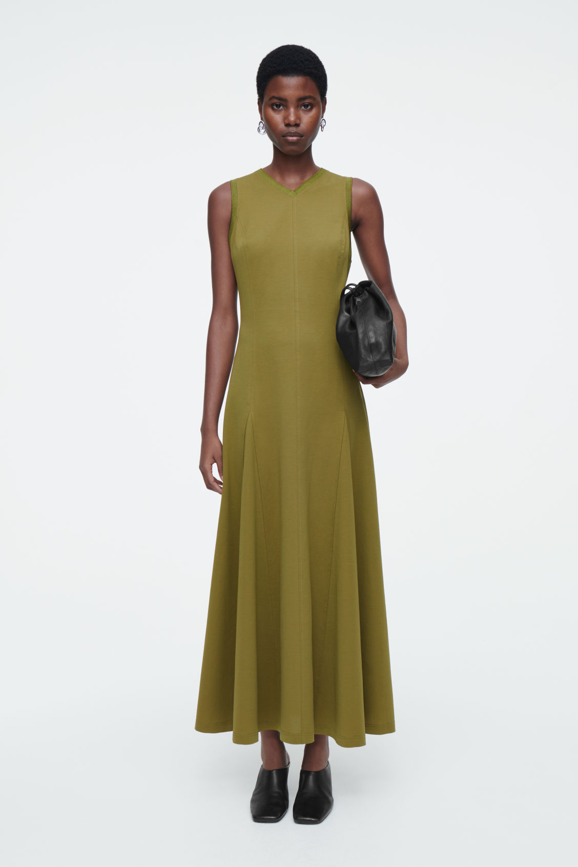 Cos Flared Jersey Maxi Dress In Black - 70% Off | Editorialist