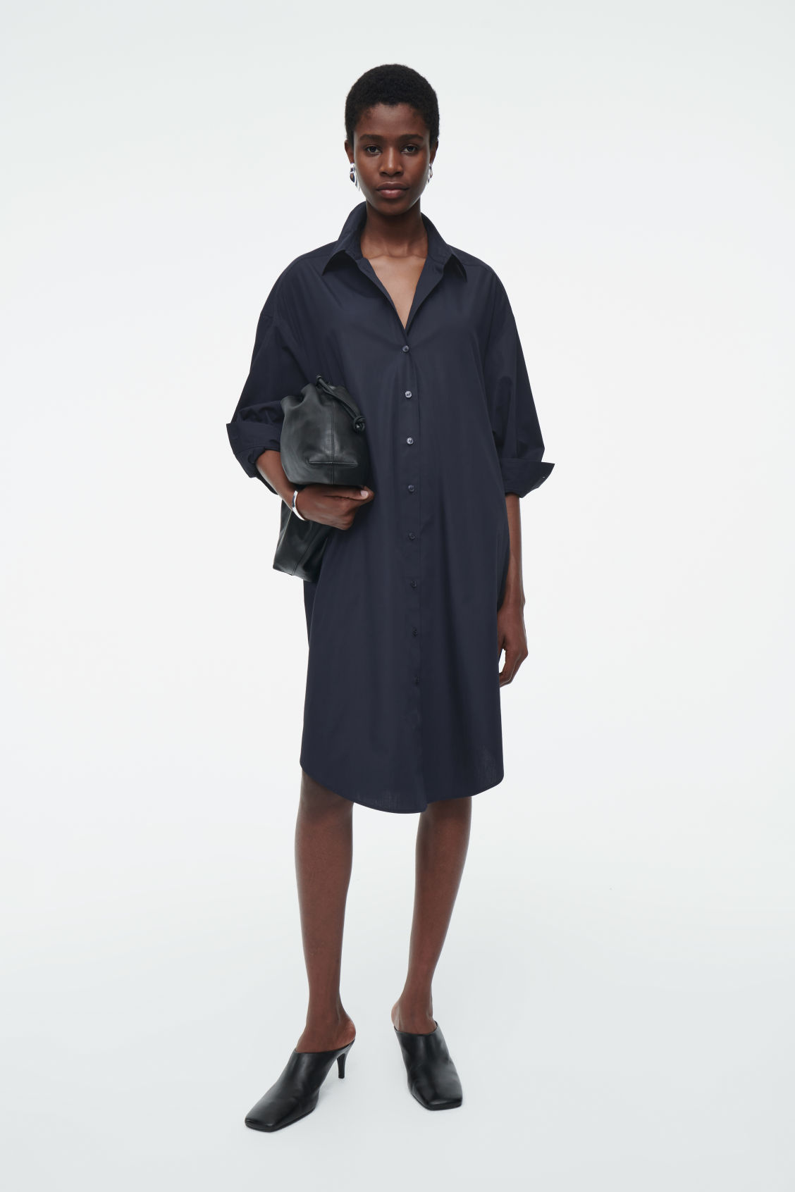 oversized shirt dress cos COS Wool T Shirt Dress Oversized Fit Cropped Sleeve RWS Merino Charcoal Gray XS