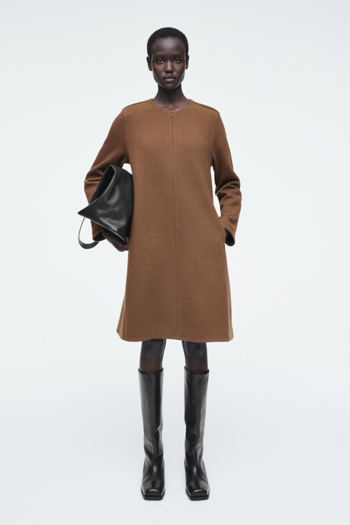 Cos A-Line Boiled-Wool Mini Dress - Beige | Editorialist