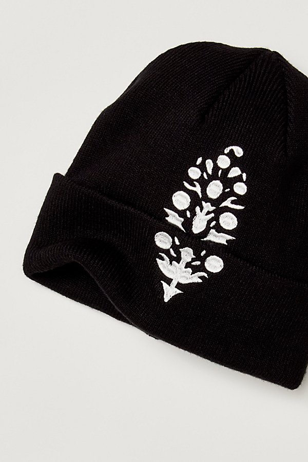 Free People Movement Iconic Buti Beanie in black with white embroidery ? POMPOM BEANIE – Movement main image 2