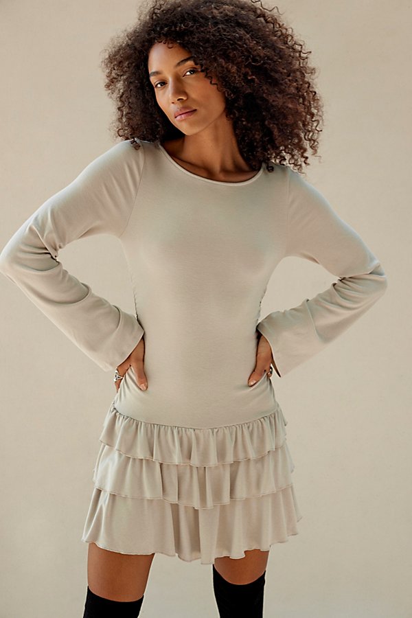 Free People Ruffle Long-Sleeve Mini Dress - Dried Hydrangea | Editorialist