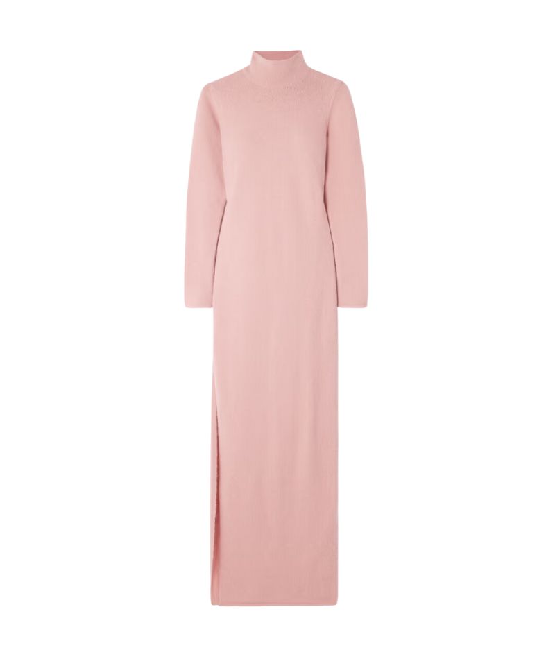 baby pink long sleeve turtle neck dress ASOS DESIGN super soft volume sleeve turtle neck mini sweater dress in light pink