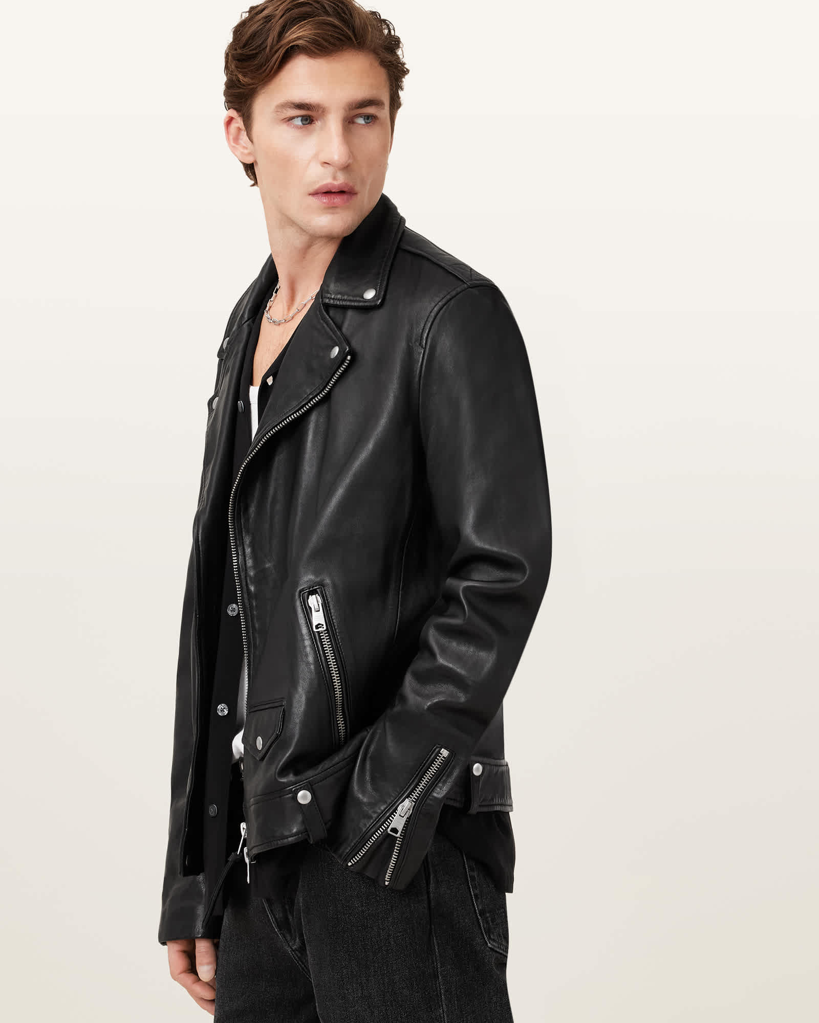 Allsaints Milo Leather Biker Jacket In Black Editorialist