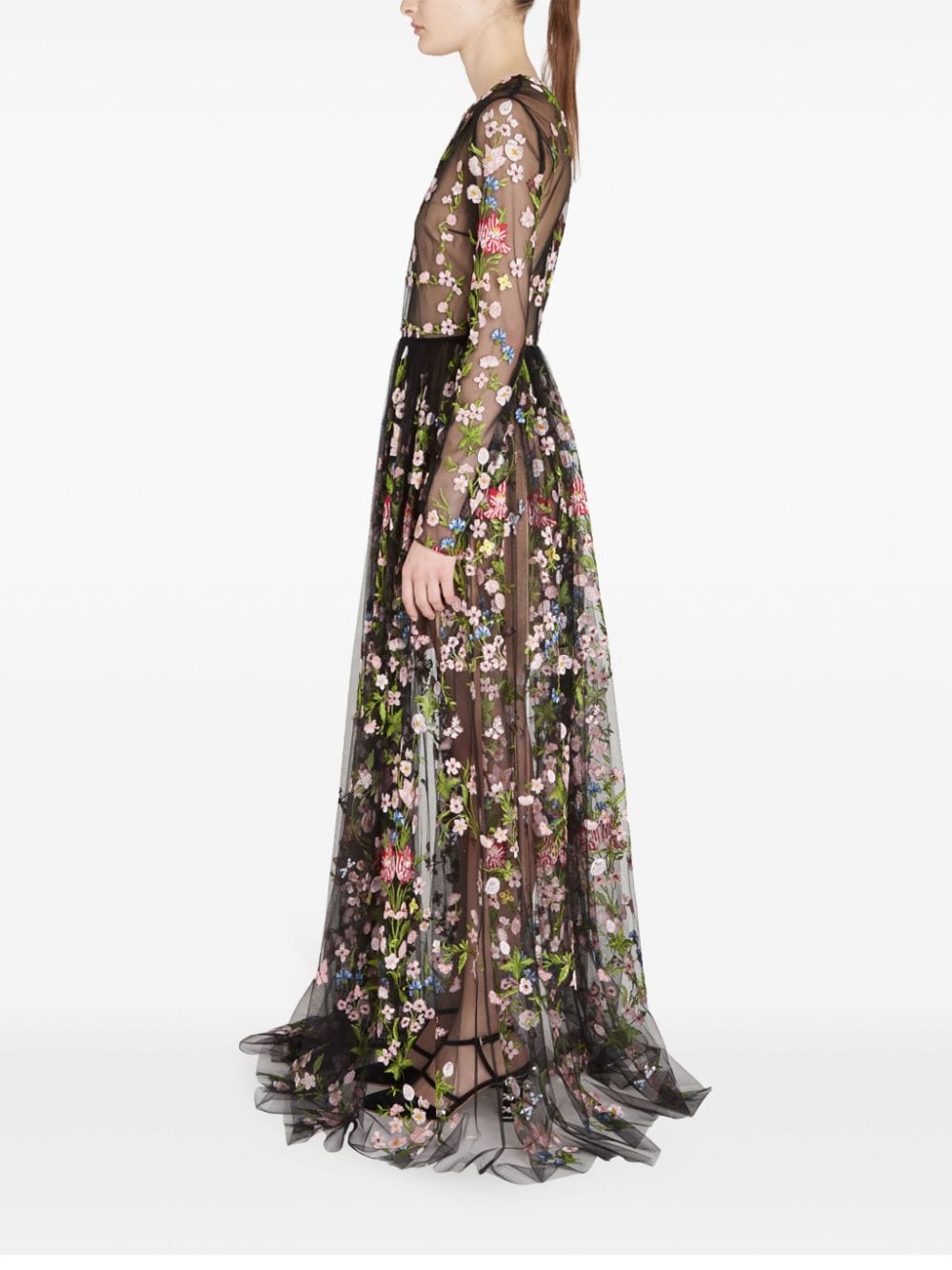 giambattista valli floral embroidered dress GIAMBATTISTA VALLI wool floral embroidery cascade bell sleeve dress IT38 XXS