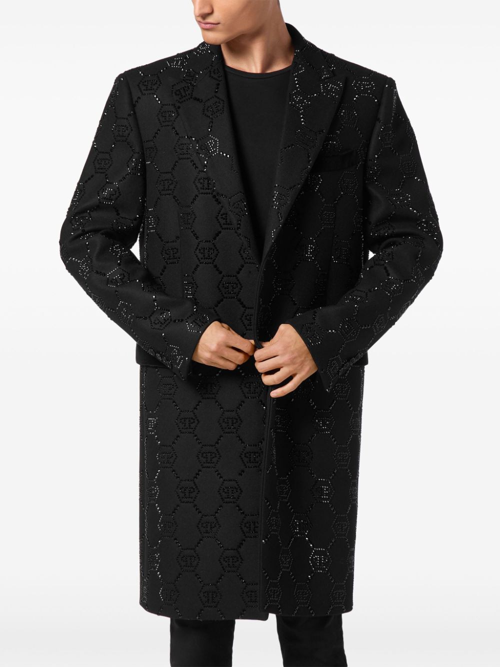 PHILIPP PLEIN Philipp Plein Logo-Embellished Single-Breasted Coat