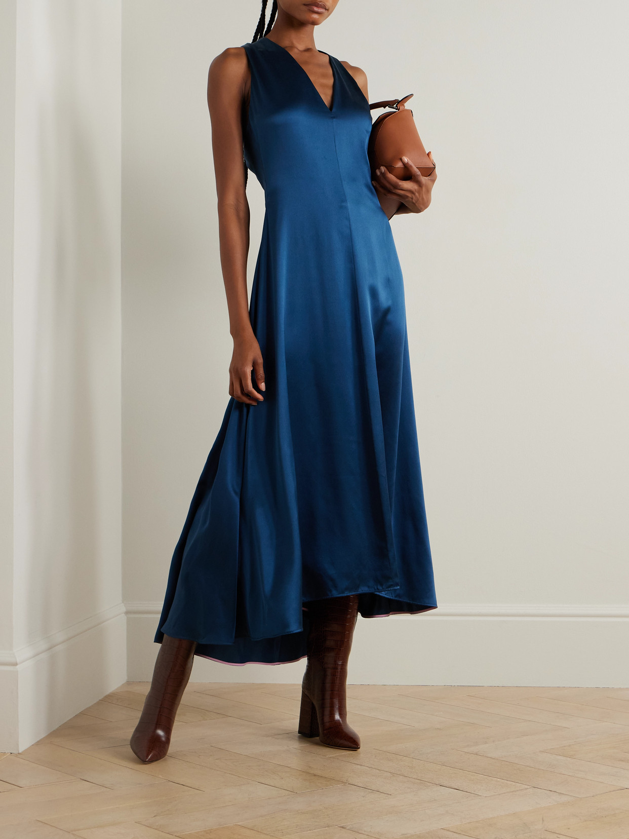 ROKSANDA Nuria Twisted Silk-Satin Midi Dress