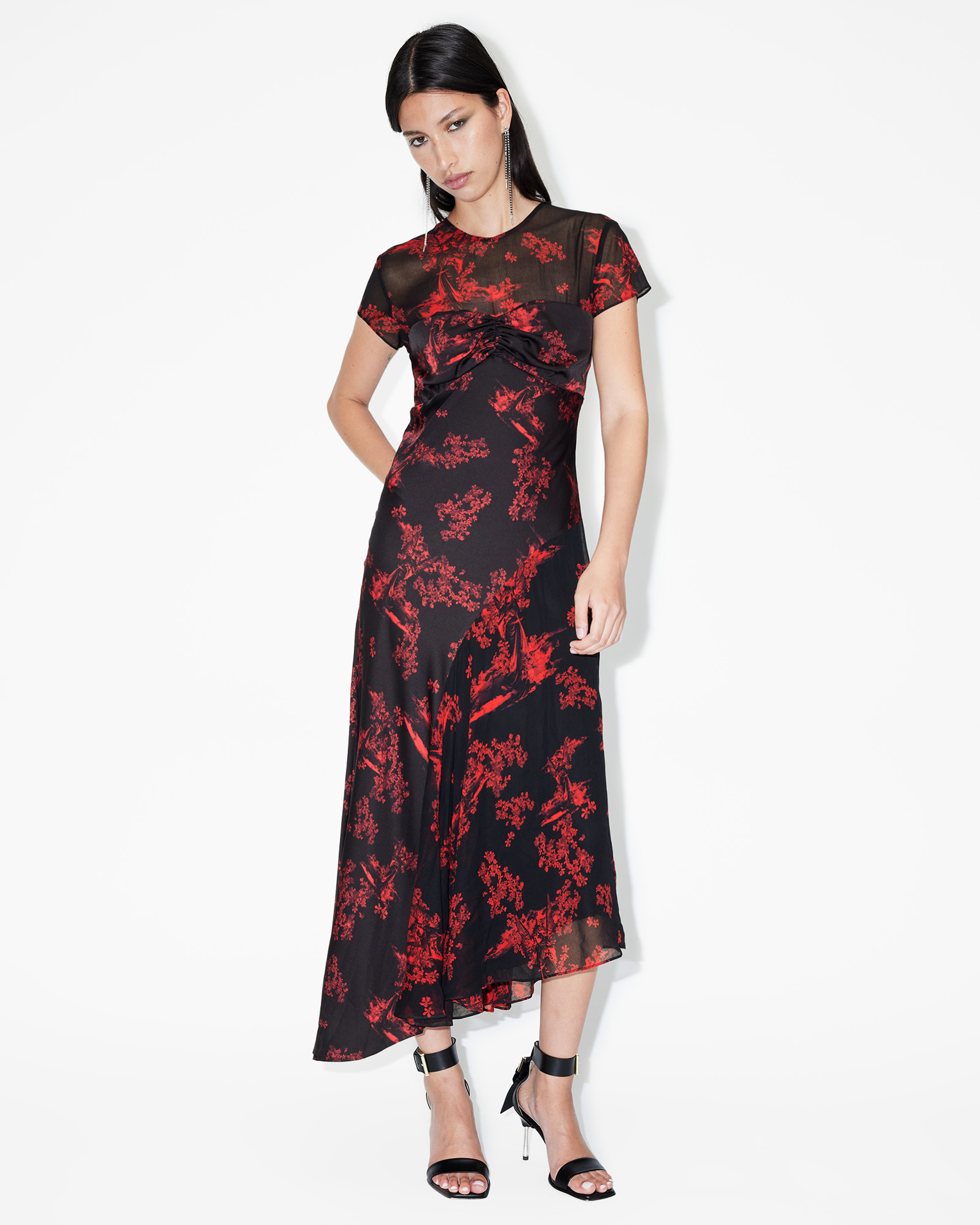 Allsaints Tasha Floral Midi Dress - Maria Siren Red | Editorialist