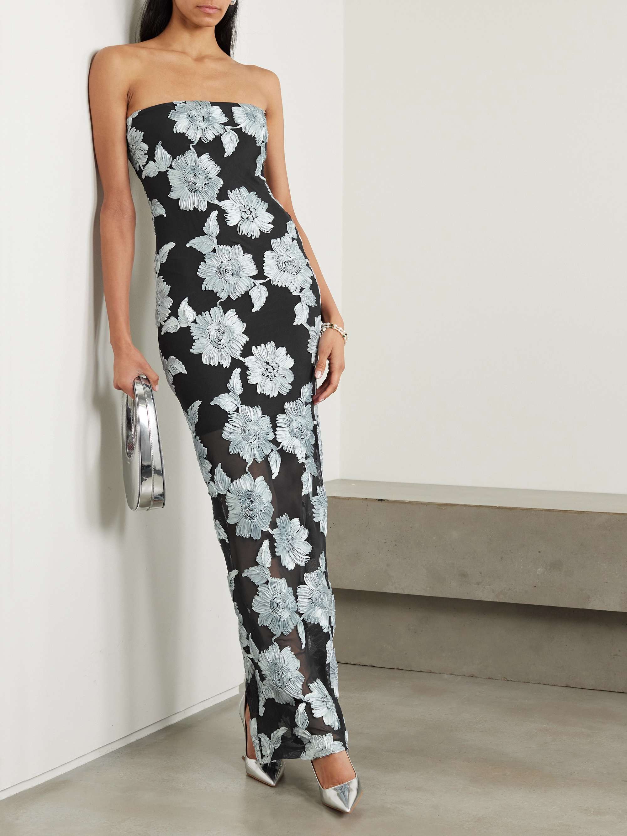 rotate beaded strapless maxi dress Beaded strapless maxi dress in brown - Rotate