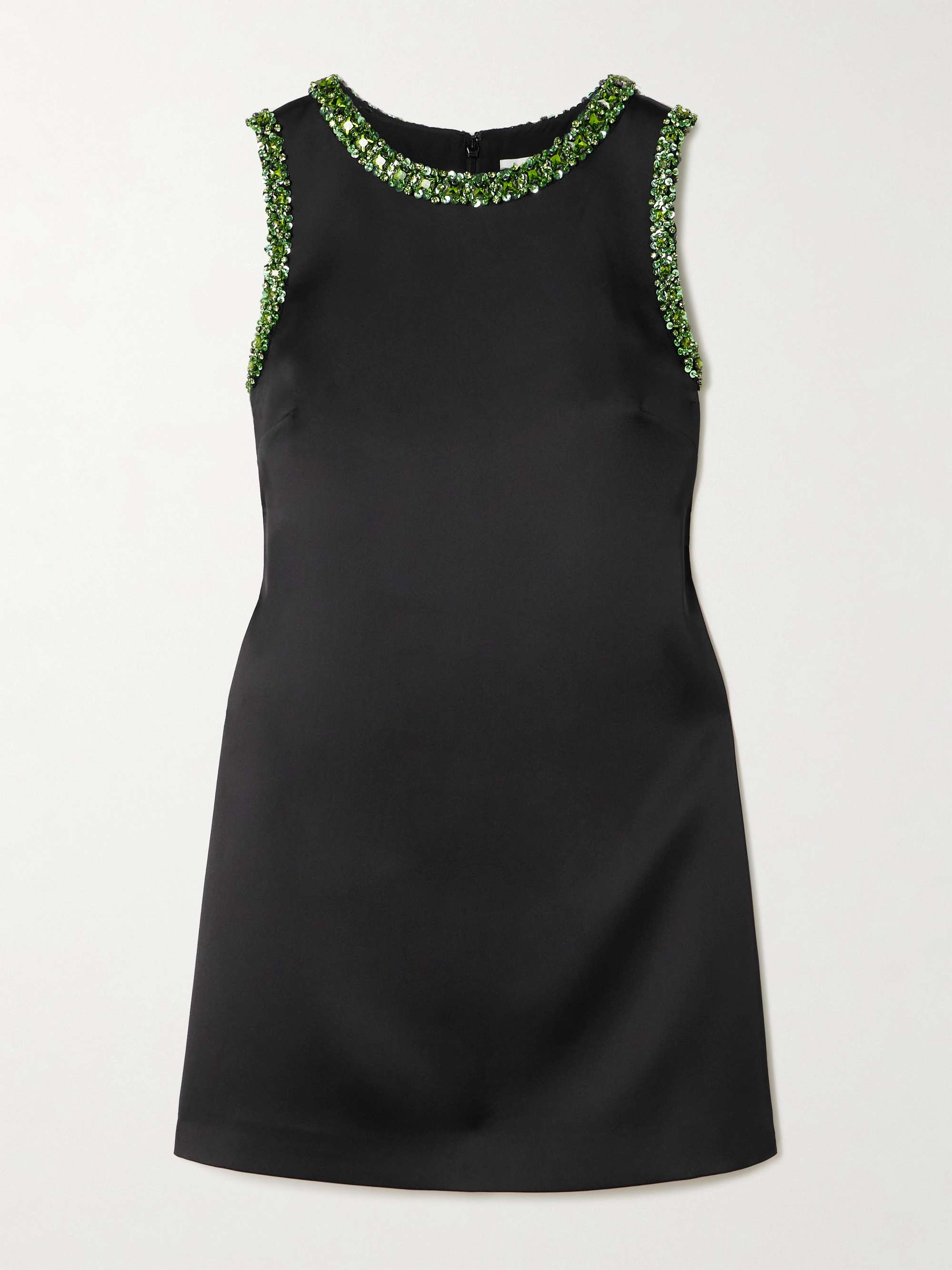 self portrait embellished satin mini dress SELF-PORTRAIT Embellished lace-trimmed duchesse-satin mini dress