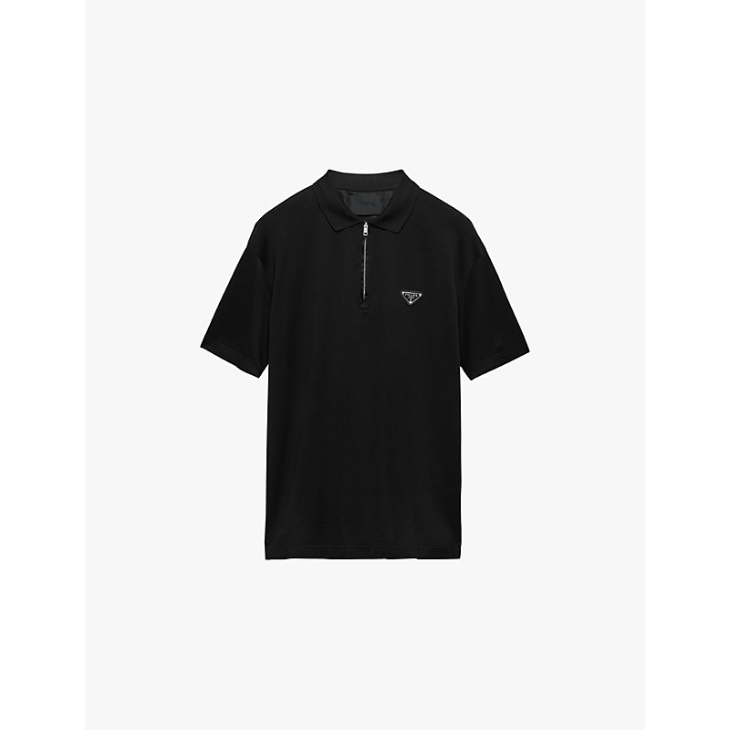 Prada Triangle-Logo Zip Polo Shirt In Black | Editorialist