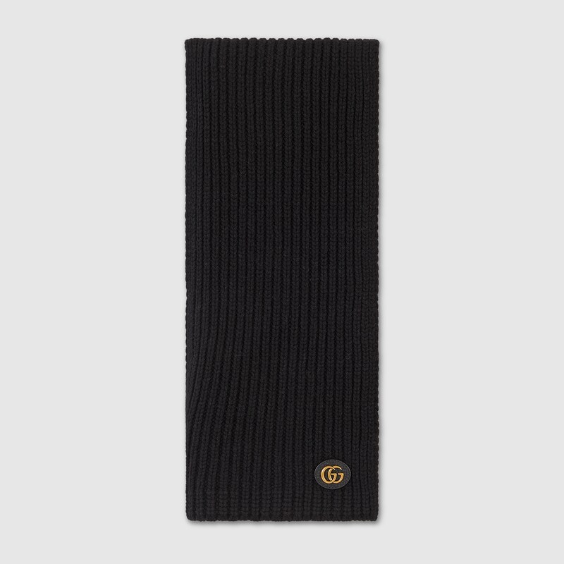 GUCCI wool cashmere scarf with double g, black